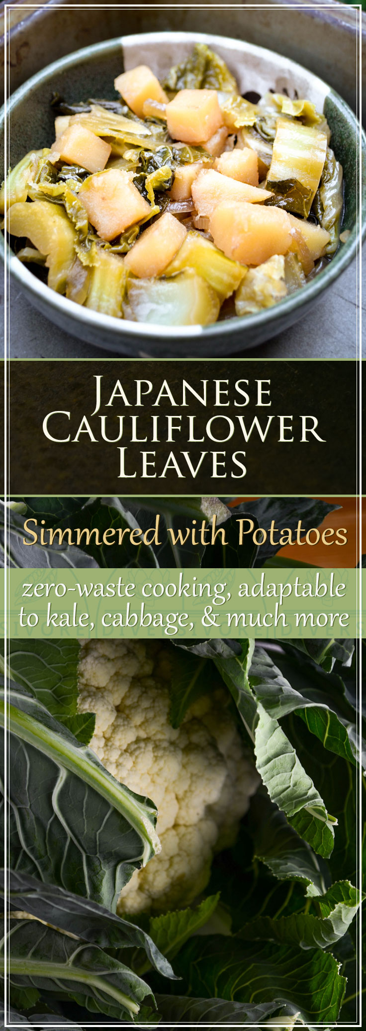 Japanese Dashi-Simmered Cauliflower Leaves & Potatoes