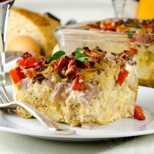Goat Cheese Strata with Peppers & Red Wine (Vegetarian)